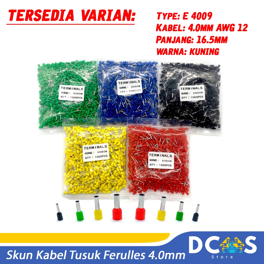 Jual Skun Kabel Tusuk Ferulles/Ferrules 4.0mm 4.0 mm 4,0mm 4,0 mm E4009 - 100pcs | Shopee Indonesia