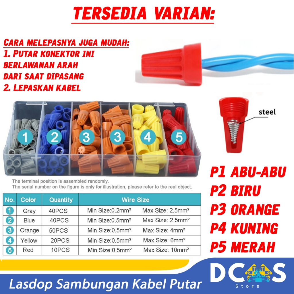 Jual Lasdop Sambungan Kabel Putar Cap Twist Wire Connector Screw ...
