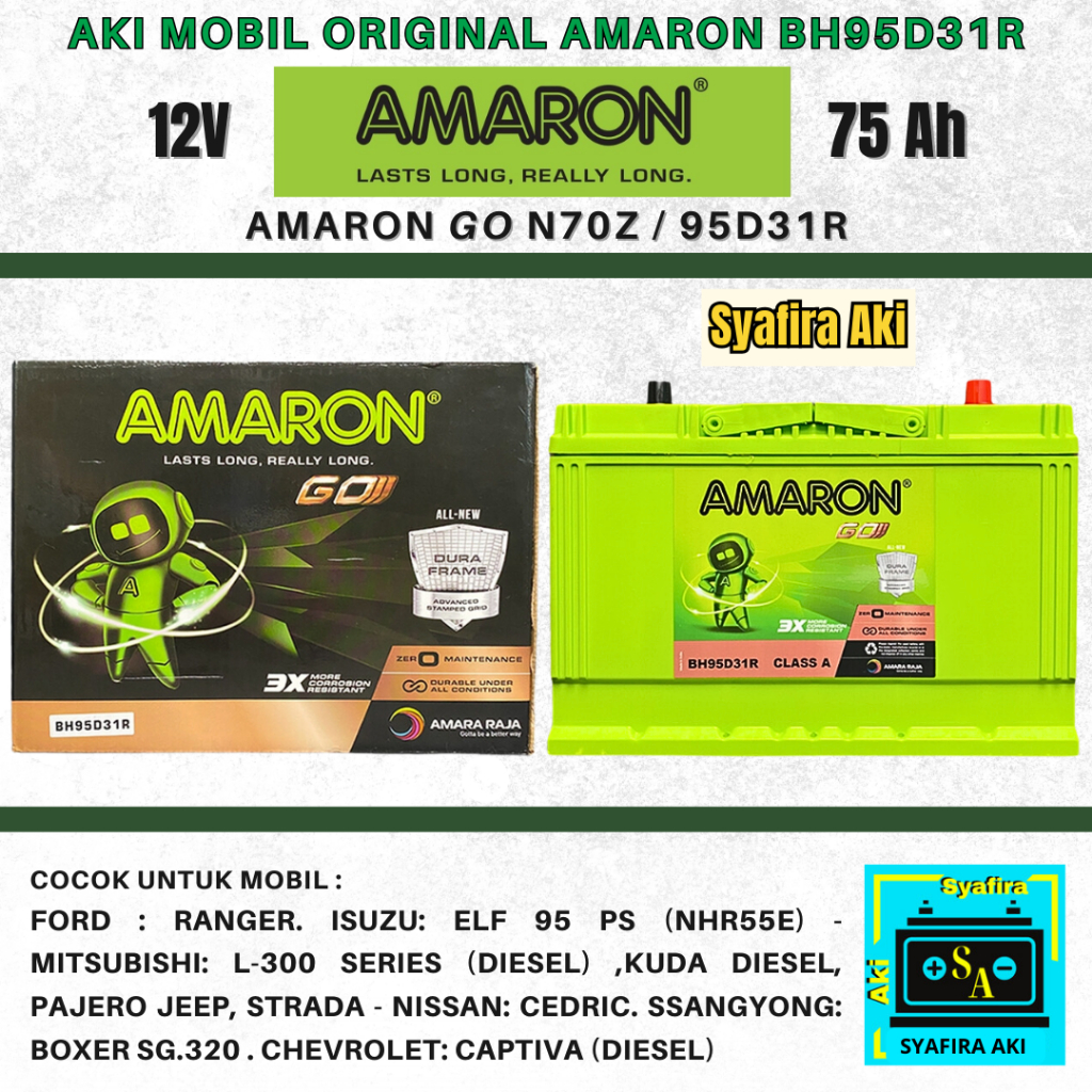 Jual Aki AMARON GO MF N70Z Mobil ELF, L300, MU-X 12V 75 AH | Shopee ...