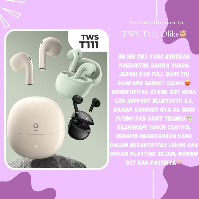 Jual OLIKE TWS T111 BLUETOOTH EARPHONE HEADSET BLUETOOTH 5.3 LONG STANDBY TIME HANDSFREE HIFI ...