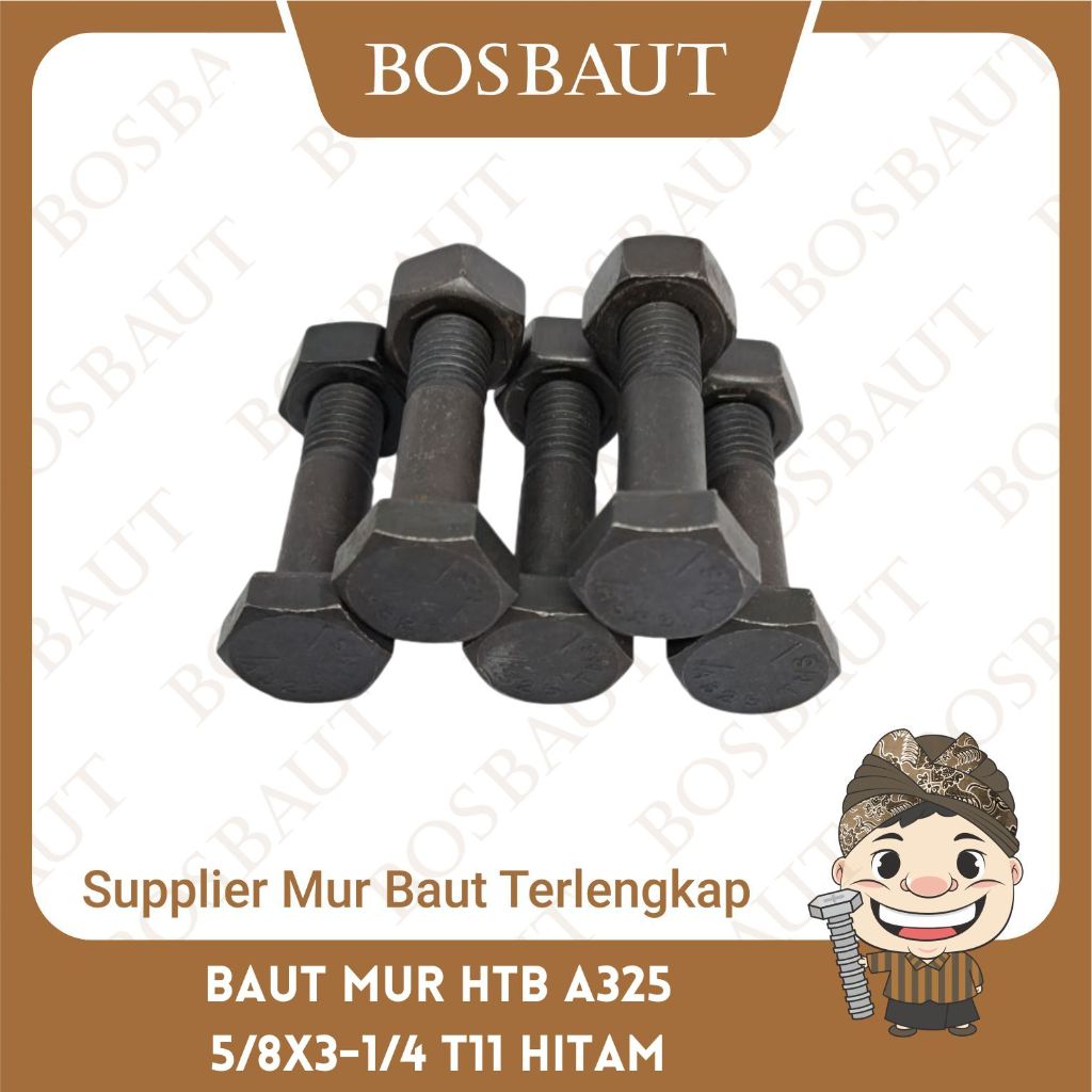 Jual BAUT MUR BAJA HIGH TENSILE GRADE ASTM A325 5/8X3-1/4 T11 HITAM | Shopee Indonesia
