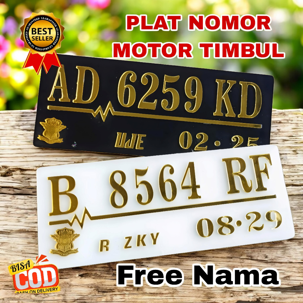 Jual Plat Motor Timbul Gold Baut Tanam Request Nama Angka Variasi ...
