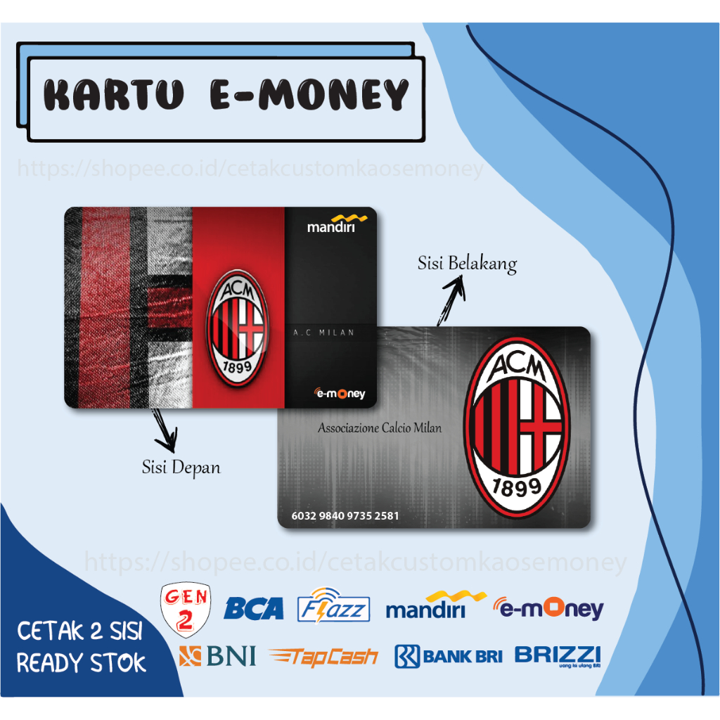 Jual KARTU E MONEY E TOLL GAMBAR KLUB BOLA ACM 1899 LOGO EMONEY MANDIRI ...