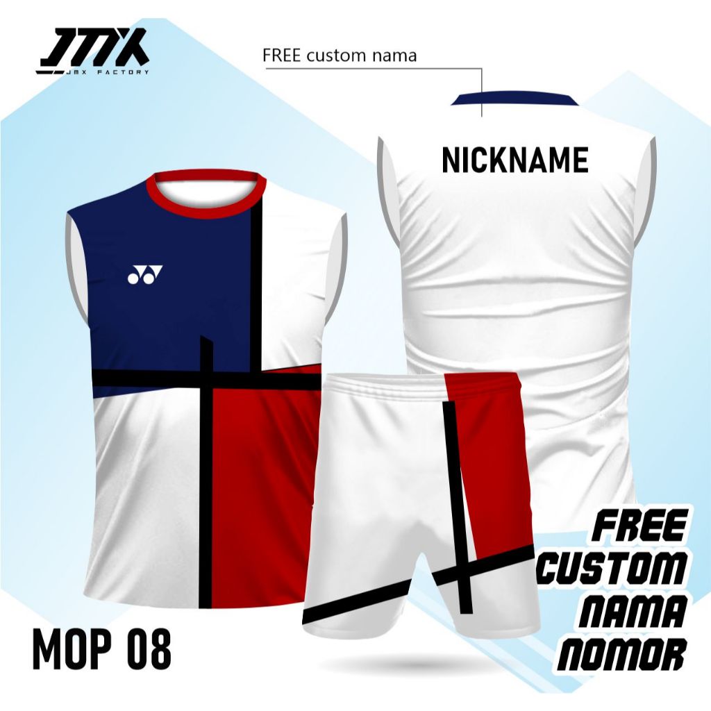 Jual jersey setelan badminton singlet kaos bulu tangkis free custom nama mop 08 | Shopee Indonesia