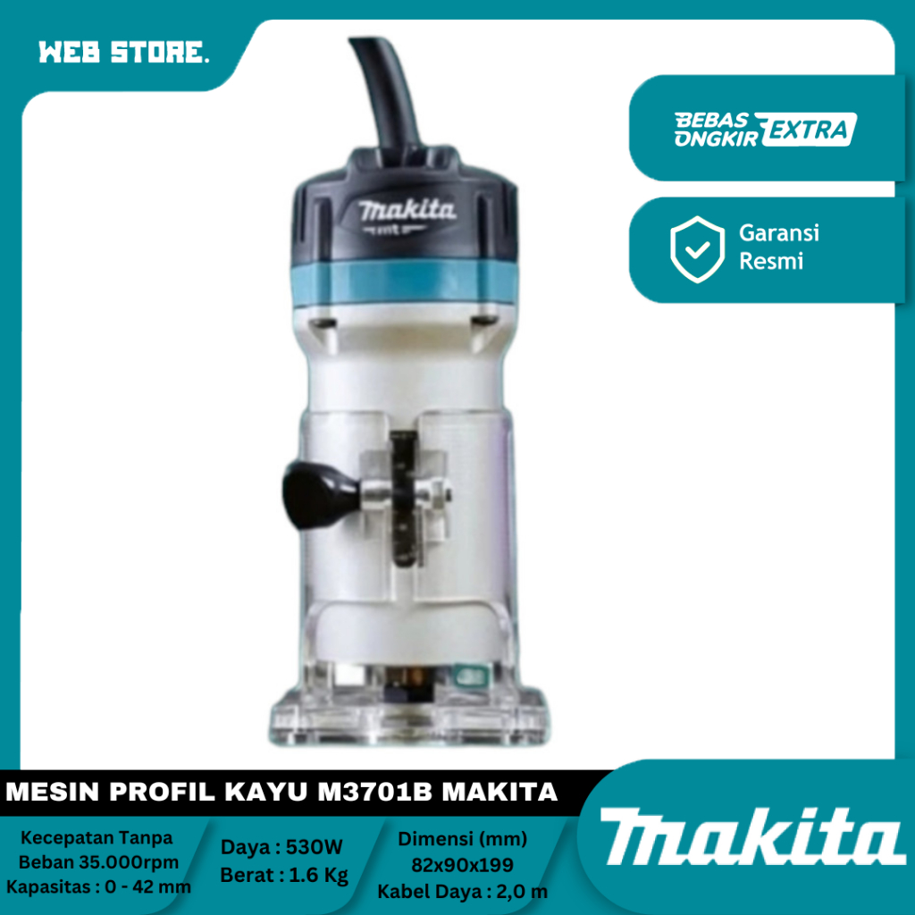 Jual Mesin Profil Kayu 6mm Router Wood Hand Trimmer M3701B Makita ...