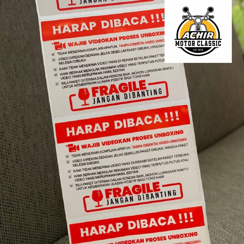 Jual label Sticker FRAGILE wajib vidio unboxing stiker jangan dibanting ...