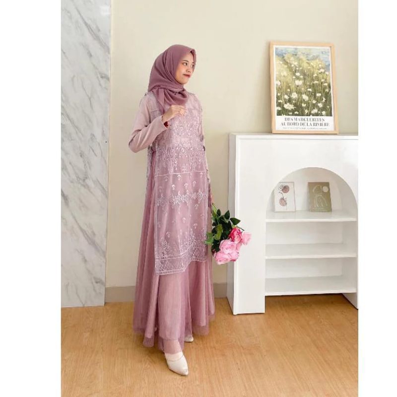 Jual Cardigan Outer Long Vest Tille Brukat glliter premium/Outer Vest ...