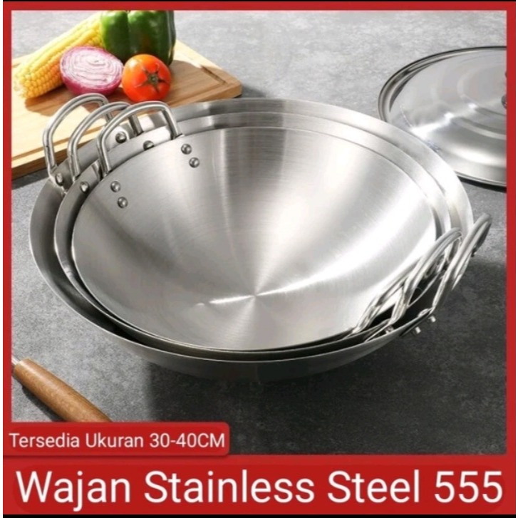 Jual Wajan Penggorengan Tebal Full Stainless Steel ukuran 30cm | Shopee Indonesia