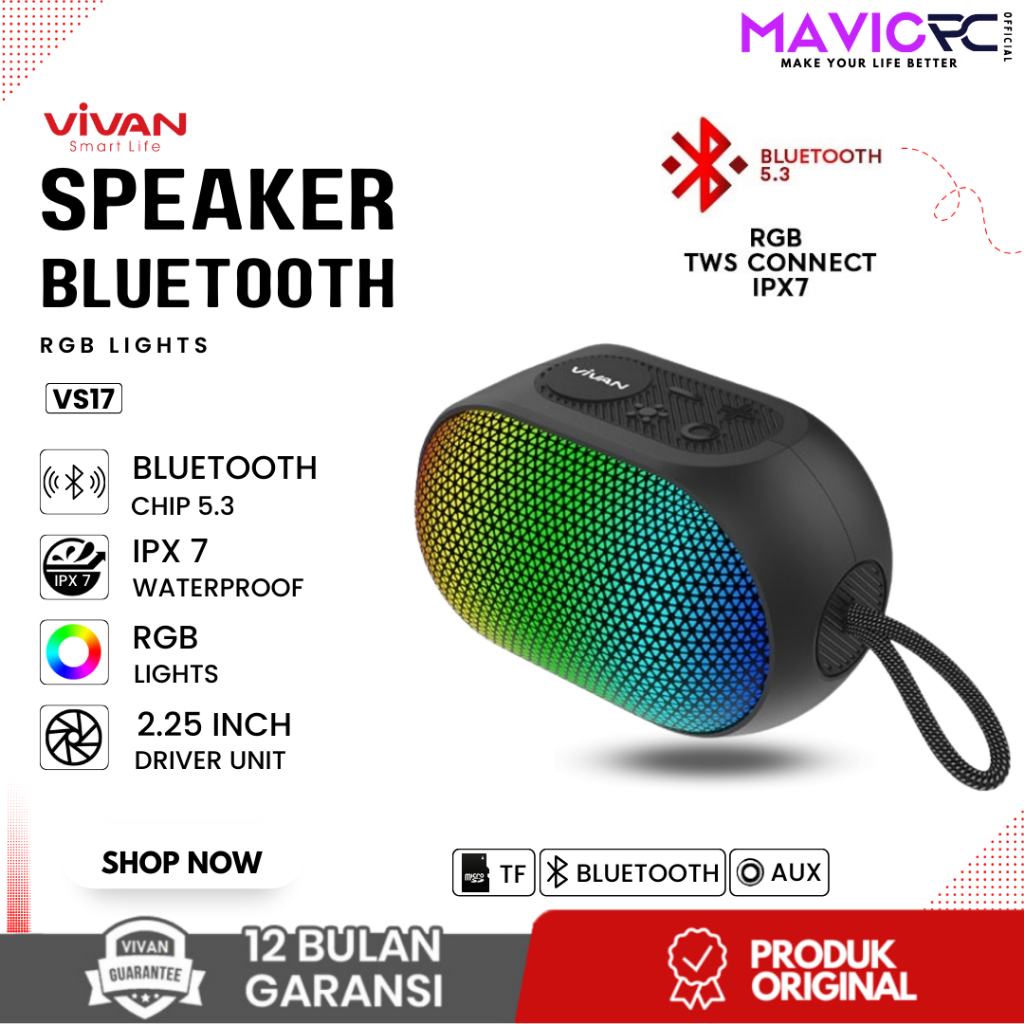 Jual VIVAN VS17 Speaker Bluetooth 5.3 Waterproof IPX7 RGB Light TWS ...