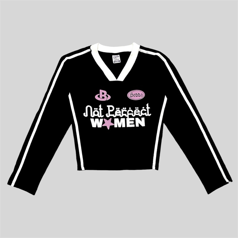 Jual Bedda - Crop V-Neck Not Perfect Woman Stripes Slim Fit Long Sleeve ...