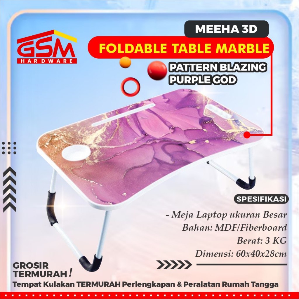 Jual MEEHA FOLDABLE TABLE MARBLE PATTERN BLAZING PURPLE GOD | Shopee Indonesia