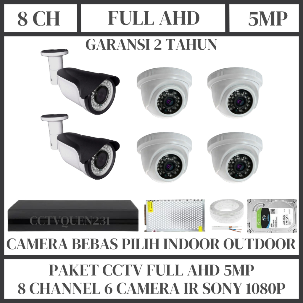 Jual PAKET CCTV 8 CHANNEL 6 KAMERA FULL AHD 5 MP 1080P IR SONY KOMPLIT ...
