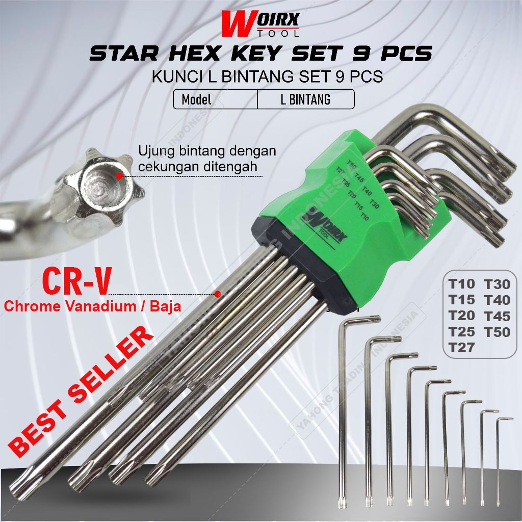 Jual Kunci L BINTANG 1 Set Konci L 9 Pcs Star Hex Key 9pcs Kunci L Star Panjang WOIRX TOOL ...