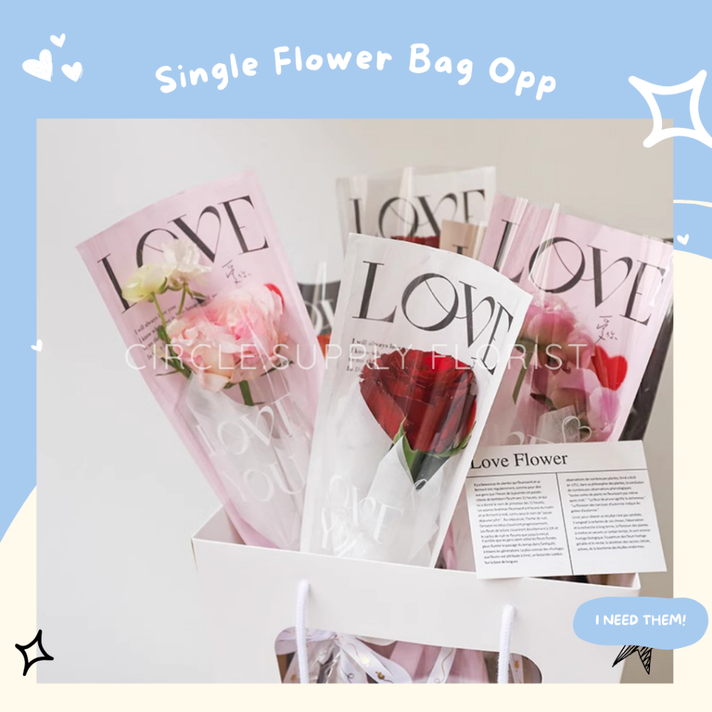 Jual [1 LEMBAR] PLASTIK SINGLE FLOWER OPP "LOVE" KOREAN STYLE PLASTIK ...