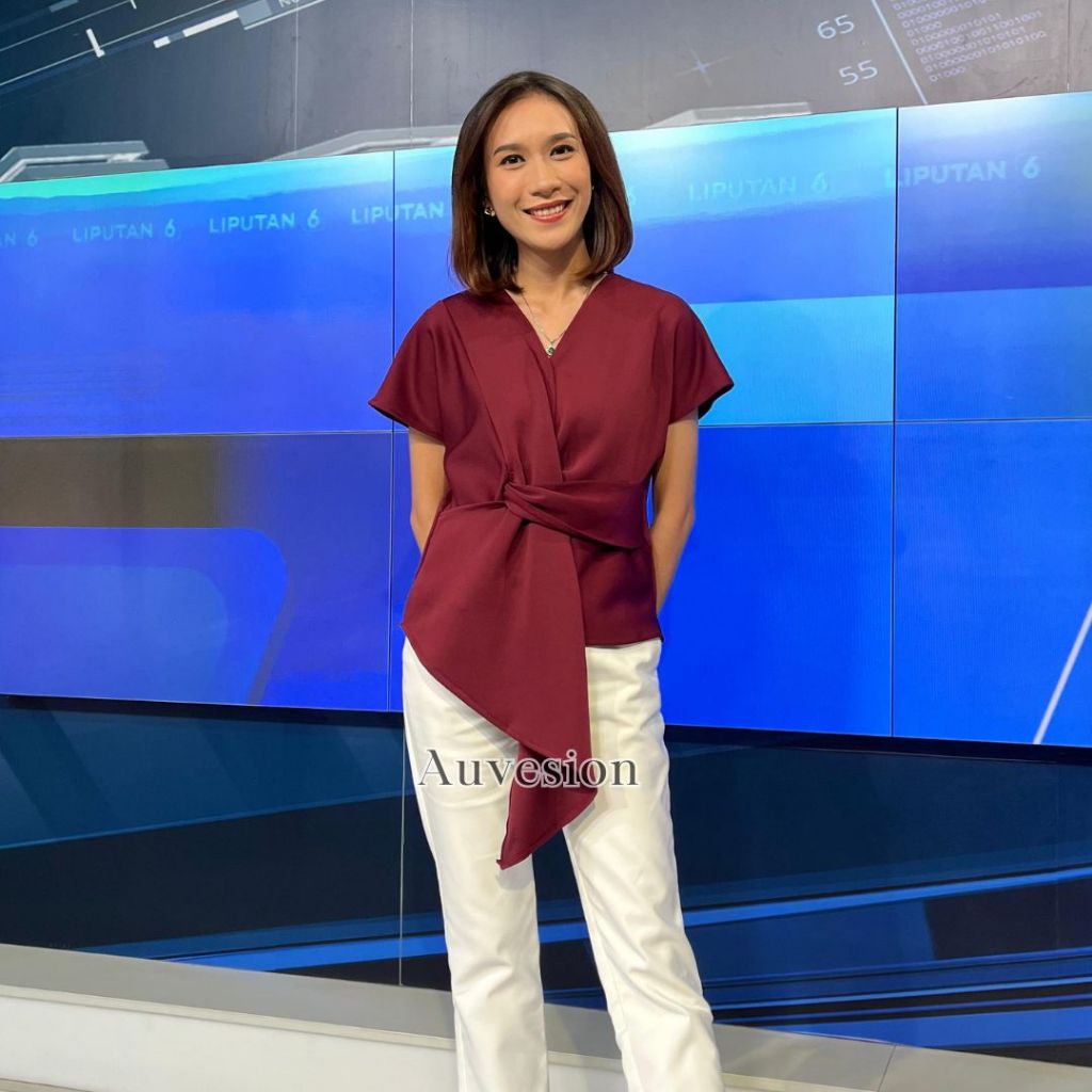 Jual AUVESION Jane Tied Blouse Scuba Scuba 3510 | Atasan Kerja Wanita ...