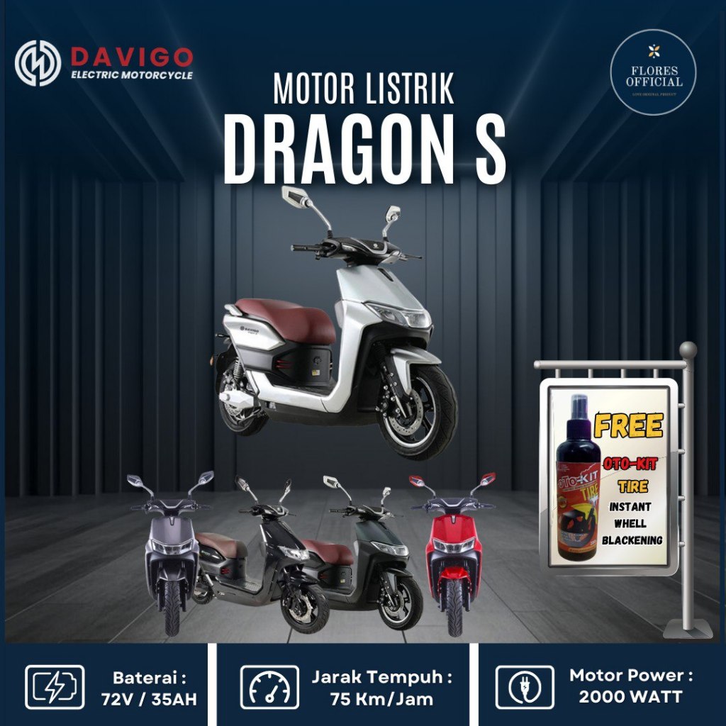 Jual Sepeda Motor Listrik Davigo Dragon S 72V / 35AH 2000WATT | Shopee Indonesia