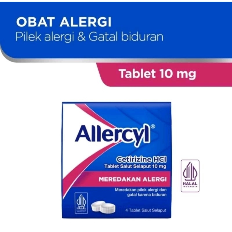 Jual Allercyl 1 Strip 4 Tablet 10mg Cetirizine HCI Obat Pilek Alergi ...