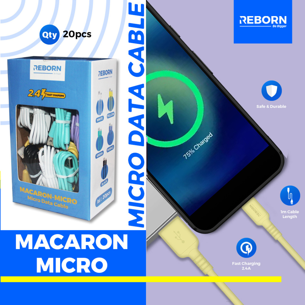 Jual Kabel Data Reborn Macaron Micro USB Data Cable Fast Charging 2,4A ...