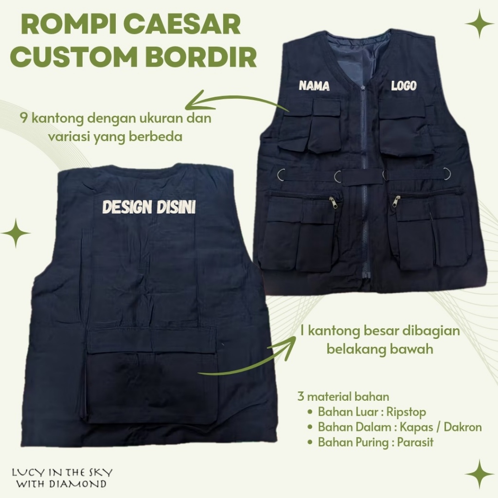 Jual ROMPI LAPANGAN / VEST BORDIR CUSTOM TERSERAH BISA SATUAN/LUSINAN ...