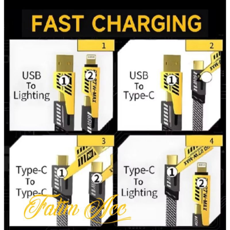 Jual KABEL DATA fast charging 4 IN 1 USB type A, Type C iOS multiple ...