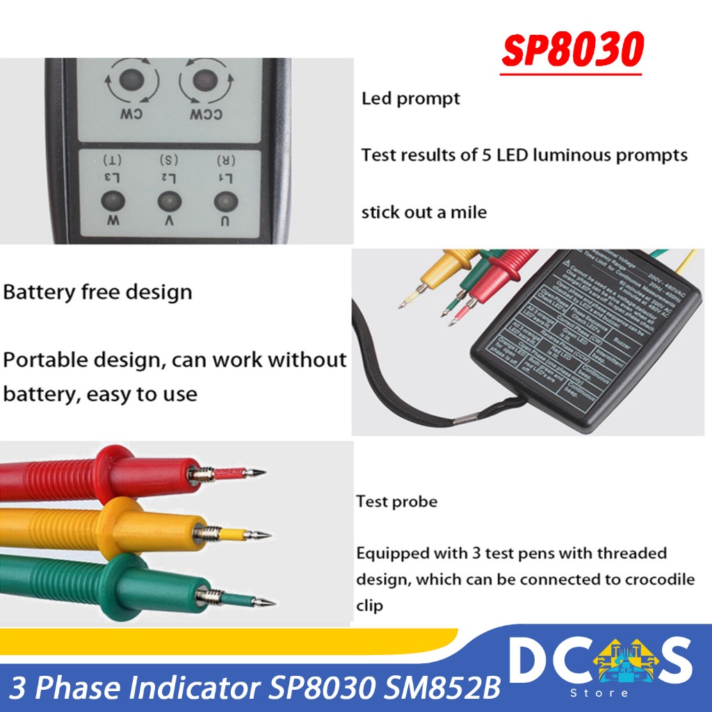 Jual Digital Three 3 Phase Indicator SP8030 SM852B Sequence Rotation ...