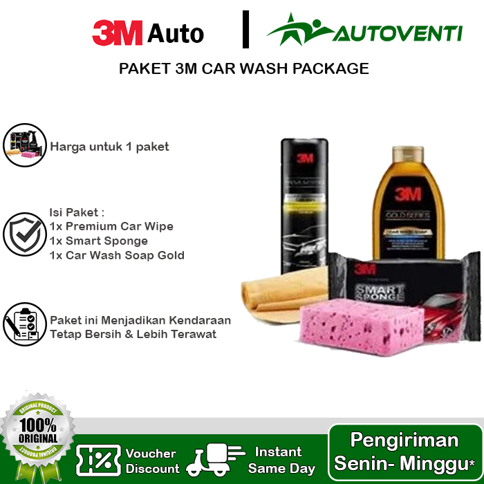 Jual PAKET 3M CAR WASH PACKAGE ORIGINAL (SPONGE , CAR WIPE , SOAP GOLD ...