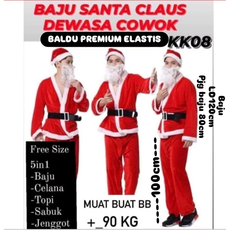 Jual Kostum Baju Natal Santa Claus Dewasa 5 in 1 /CEWEK/ANAK COW-CEW ...