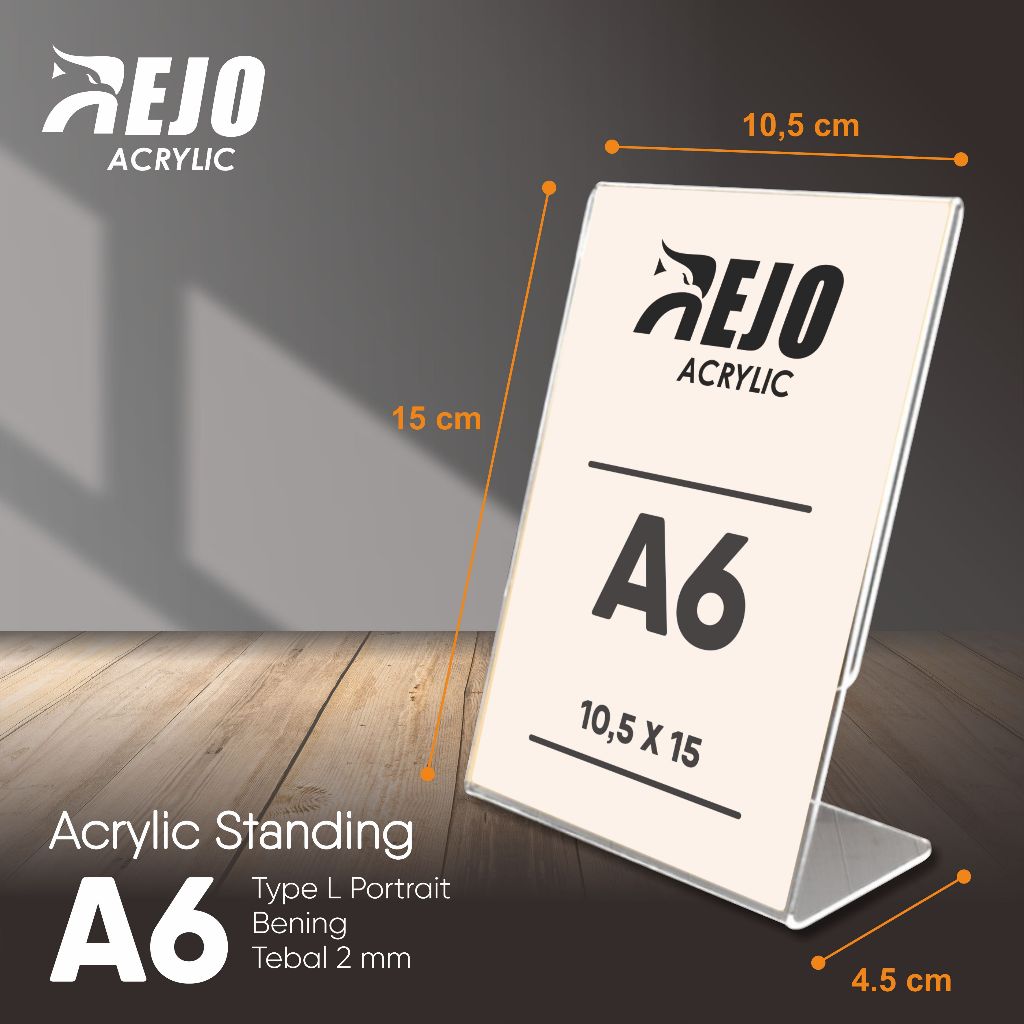 Jual Acrylic Display Standing A6 Tent Card Vertical akrilik meja ukuran 10.5x15 cm potrait Tent ...