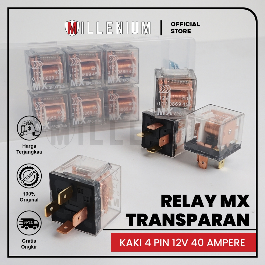 Jual 【MX】Relay Mobil Motor 12V 40A Kaki 4 Pin – Relay Transparan ...