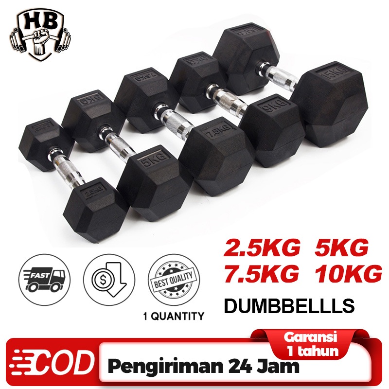 Jual 【COD】Heartbeat Dumbbell Karet Hexagonal 10 Kg/7.5Kg/5KG/2.5KG/Barbel Karet Segi Enam 10 Kg ...
