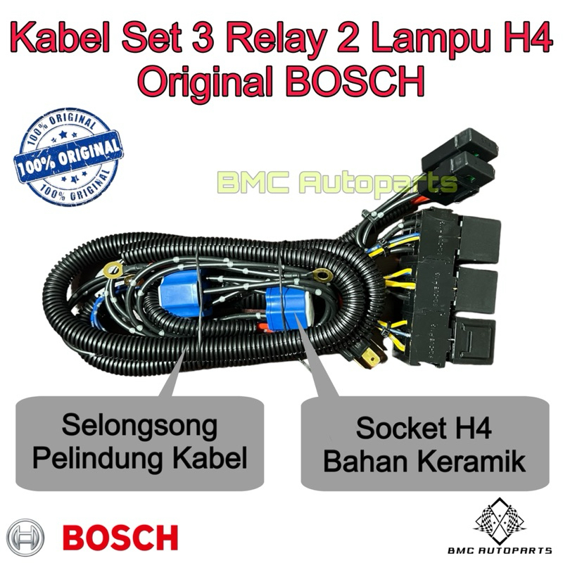 Jual Kabel Set Relay BOSCH ORIGINAL Untuk Lampu H4 Mobil 3 Relay 2 ...