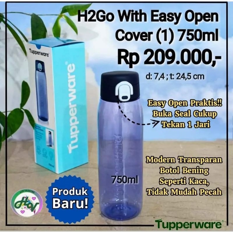 Jual Tupperware H2Go 750ml With Easy Open Cover Water Bottle Botol Minum | Shopee Indonesia