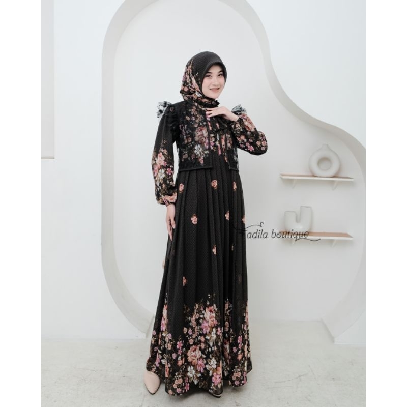 Jual Maura Dress Ceruty Printing Mix Burkat Tile Set Hijab Segiempat ...