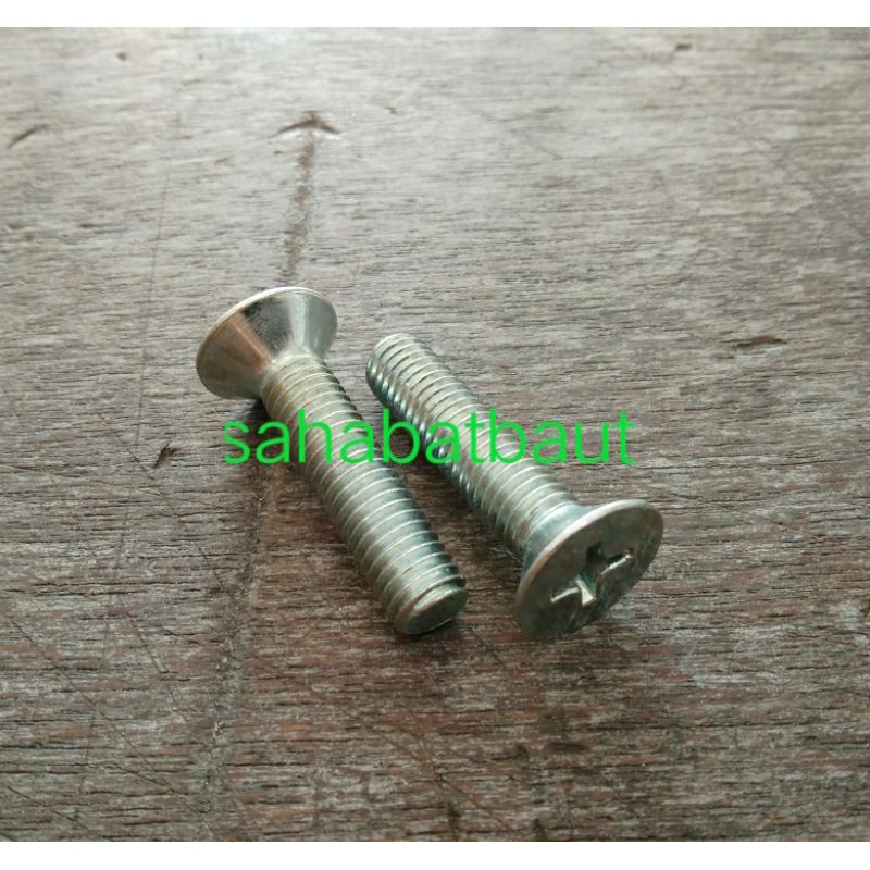 Jual M6 x 10 x 15 x 20 x 25 x 30 x 50 baut JF kepala obeng + rata flat head galvanis ...