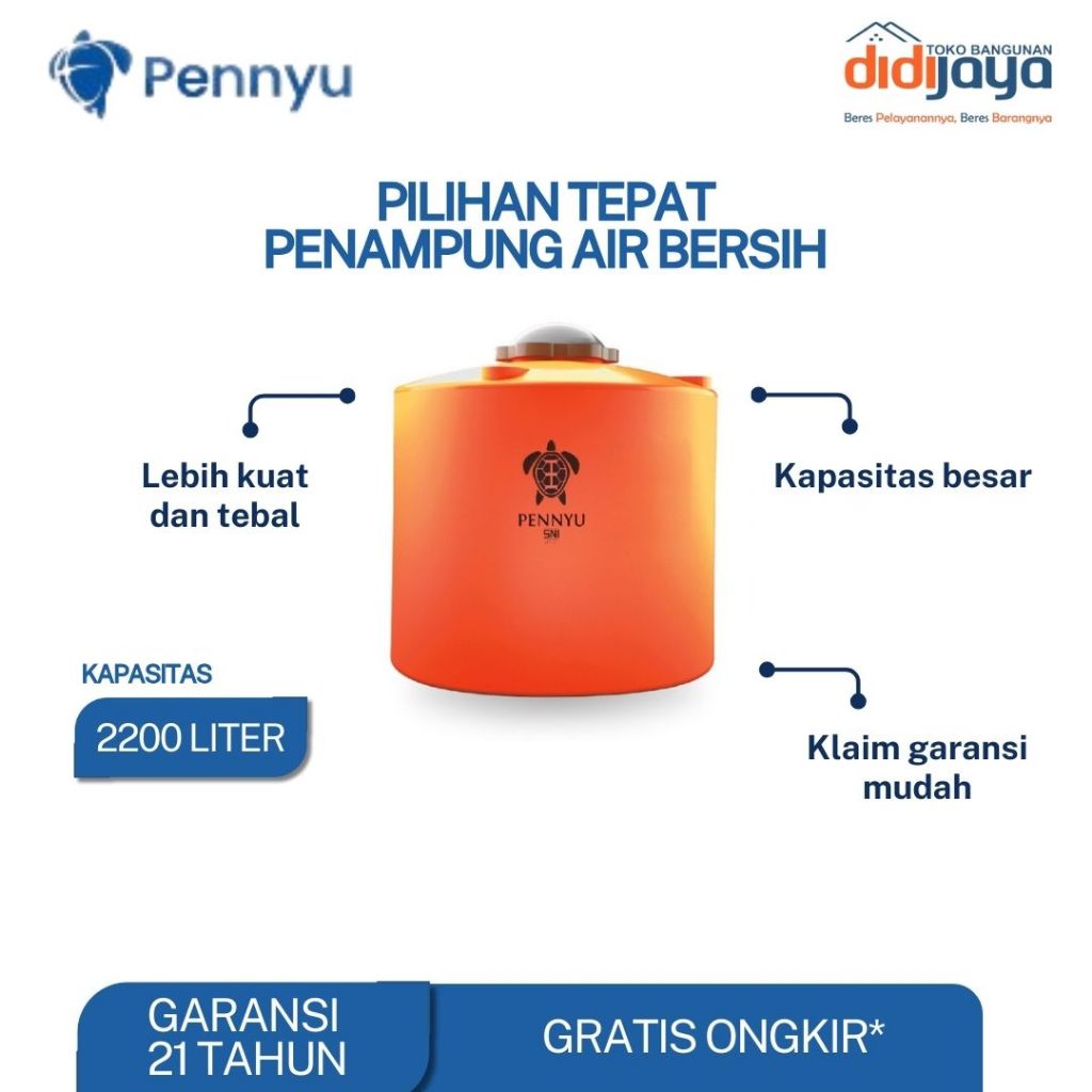 Jual Tandon Air Tangki Toren Air Pennyu Water Kapasitas Tank 2200 Liter ...