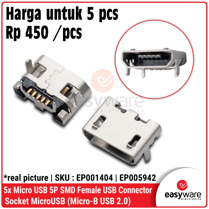 Jual 5x Socket Micro USB Female Jack Port Socket Connector Micro USB 2. ...