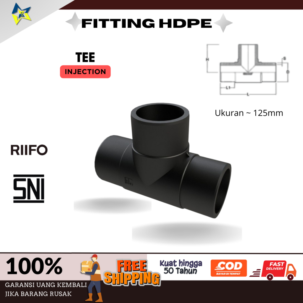 Jual Fitting HDPE Injection Moulding Equal Tee PN16 125mm ~ 5" | Shopee ...