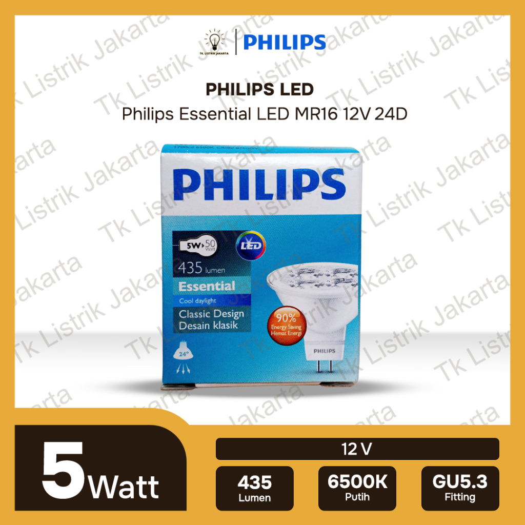Jual Philips Halogen Essential LED 5-50W MR16 24D | Shopee Indonesia
