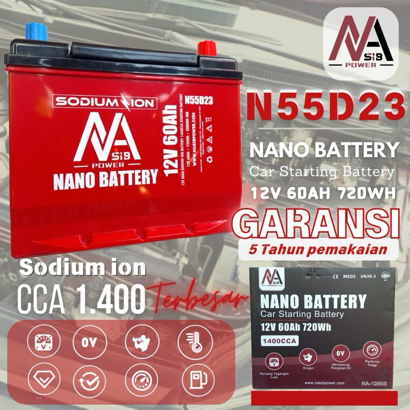 Jual Aki Mobil Sodium Ion N55D23 ( GARANSI 5 TAHUN ) | Shopee Indonesia