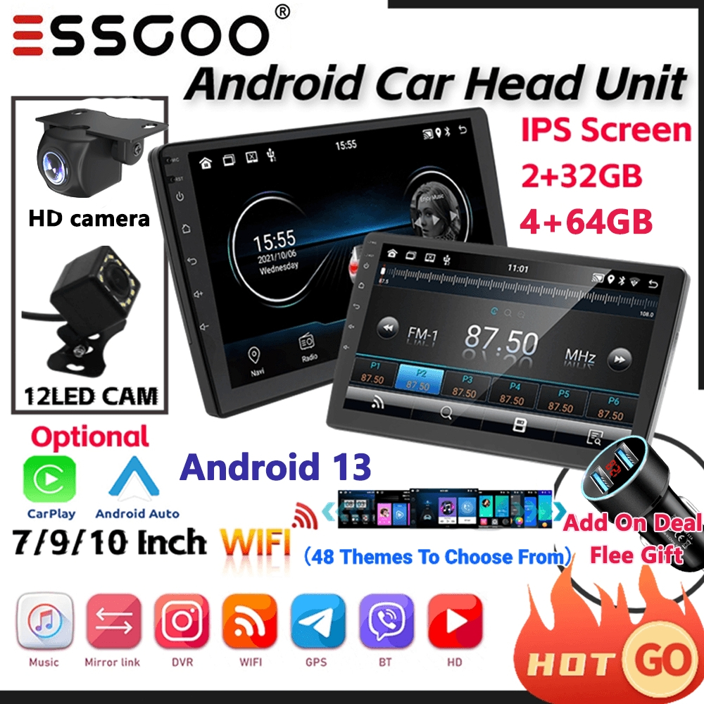Jual ESSGOO 7 9 10 inci Android 4+64GB Head Unit IPS Screen Multimedia Player Carplay Wifi BT FM ...