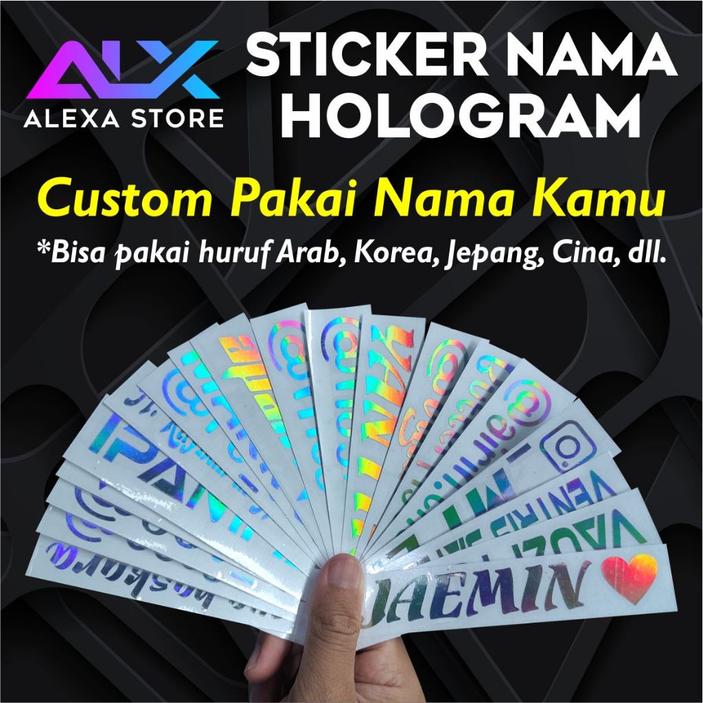 Jual Sticker Nama Hologram TERMURAH Custom bahasa indo arab jepang ...