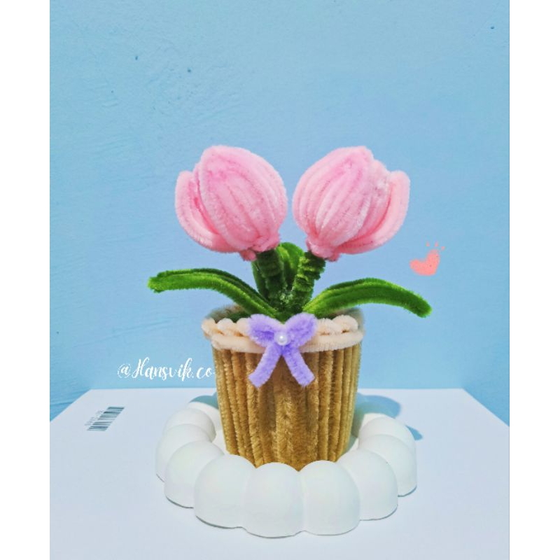Jual Bunga kawat bulu pot | Tulip pipe cleaner flower in pot | Hiasan ...