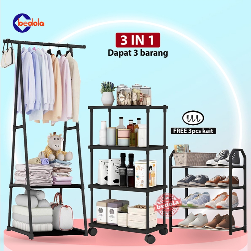 Jual Combo 3 in 1 (COD) triangle rak baju + rak dapur 4 tingkat dengan ...