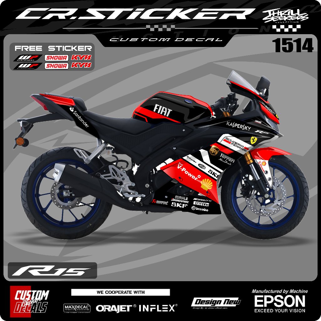 Jual DECAL FOR YAMAHA R15 V3 / Decal R15 V3 Grafis Ferarri Racing ...