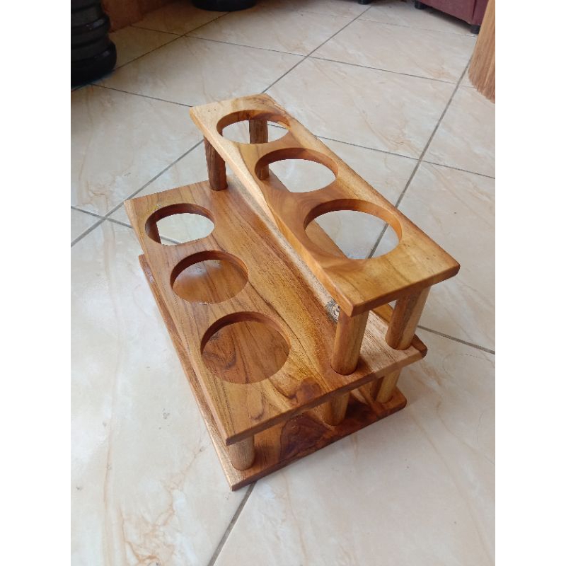 Jual Rak Botol Tingkat Kayu Jati 6 lobang Diameter lobang ...