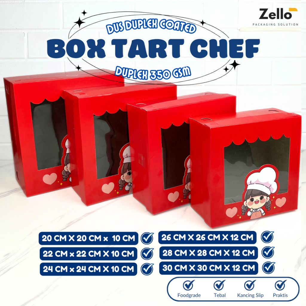Jual [Isi 10] Dus Duplex Merah Chef Window Box Hampres Kotak Kue Tutup ...