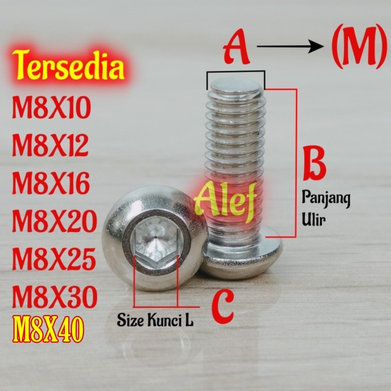 Jual 5Pcs Baut button L M8 x 10 12 30 40 mm SUS304 kepala payung Stainless stenlis | Shopee ...