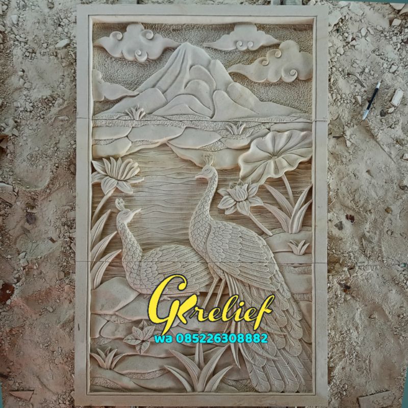 Jual relief ukir batu paras motif merak | Shopee Indonesia