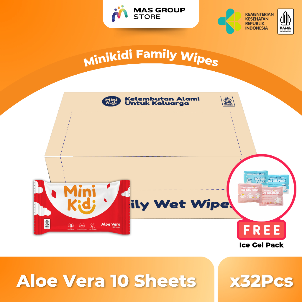 Jual MINIKIDI TISU BASAH NON ALKOHOL ALOEVERA 10 SHEET x 32 PCS FREE ...
