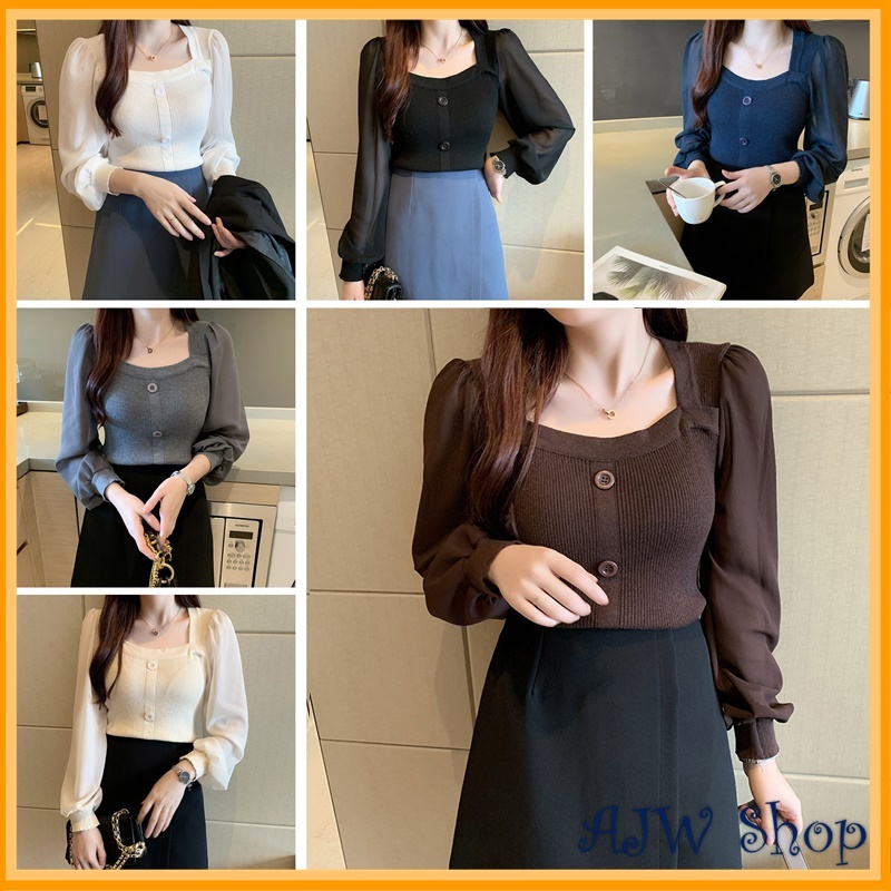 Jual AJW Blouse Wanita Kekinian Korean Style Rajut Lengan Panjang Import Premium ZY XAC | Atasan ...